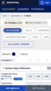 Admiral App - Android APK Download der Sportwetten App