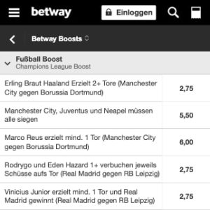 Champions League Boosts von Betway am 14.9.2022